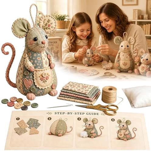 Patchwork Mouse DIY Kit - Handmade Sewing Craft Set with Floral Fabric ...