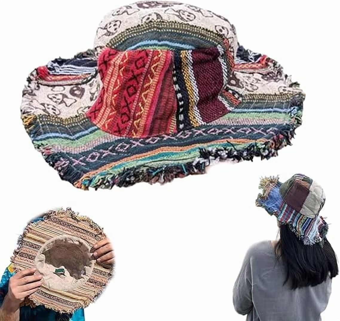 Patchwork Multicolored Mushroom Hemp Hat with Hidden Pocket Fedora Hats ...