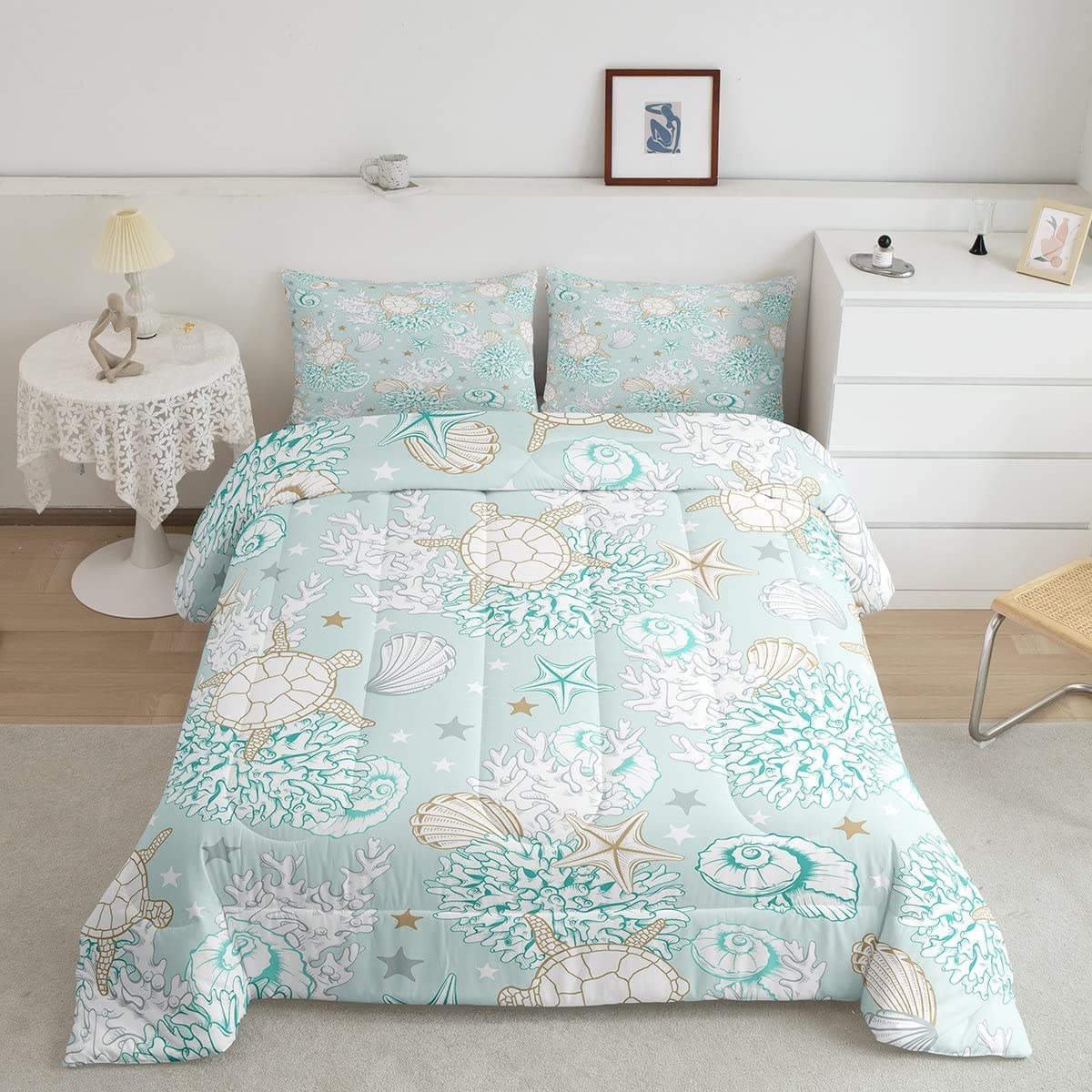Patchwork Ocean Beach Theme Bedding Set Ocean Animal Coastal Bedding ...