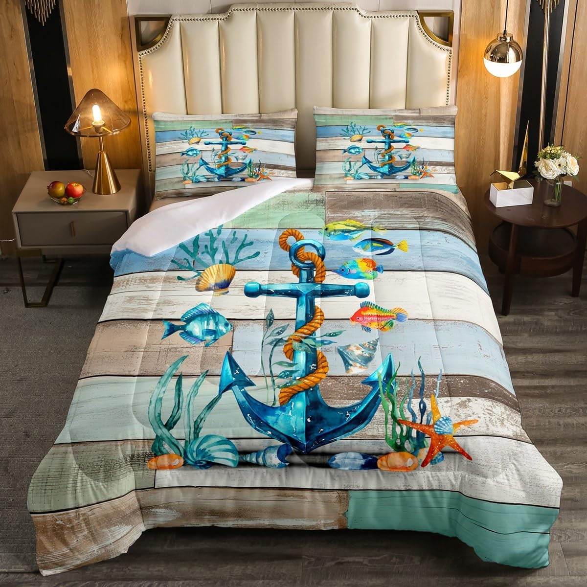 Patchwork Ocean Beach Theme Bedding Set Ocean Animal Coastal Bedding ...