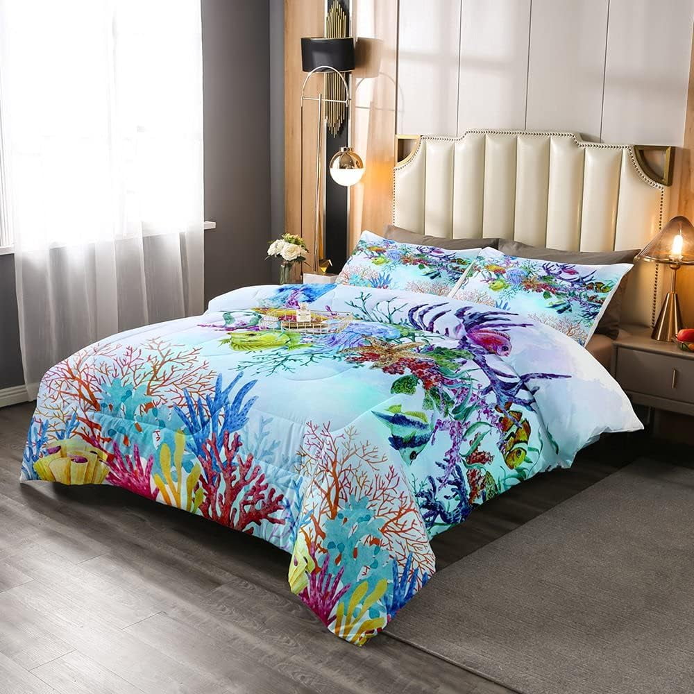 Patchwork Ocean Beach Theme Bedding Set Ocean Animal Coastal Bedding ...