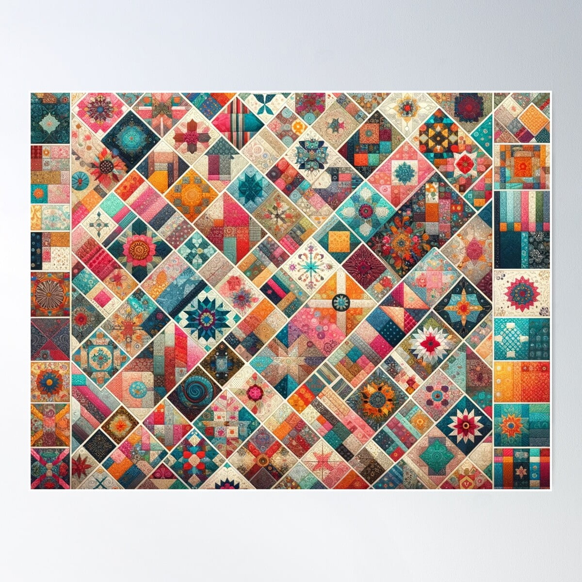 Patchwork Panorama: A Quilt Of Colors - Design Pattern Collection Poster Wall Art, Modern Wall ...