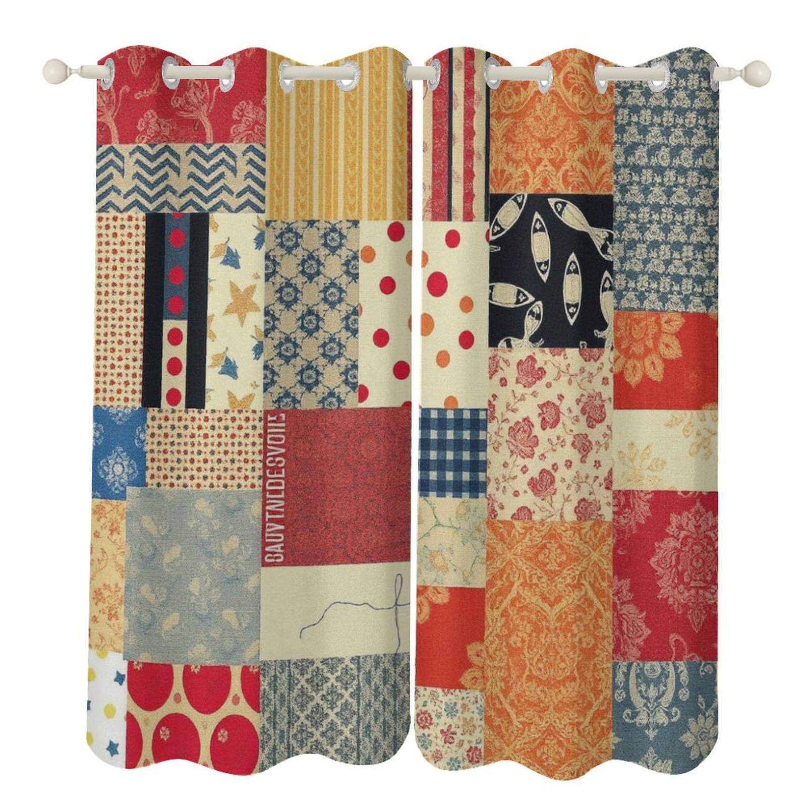 Patchwork Print 2 Pieces Window Drape Curtain for Living Room Bedroom ...