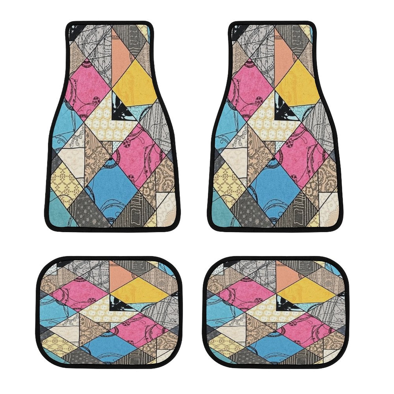 Patchwork Print Car Floor Mats 4 Pieces Car Floor Mats Full Set, All ...
