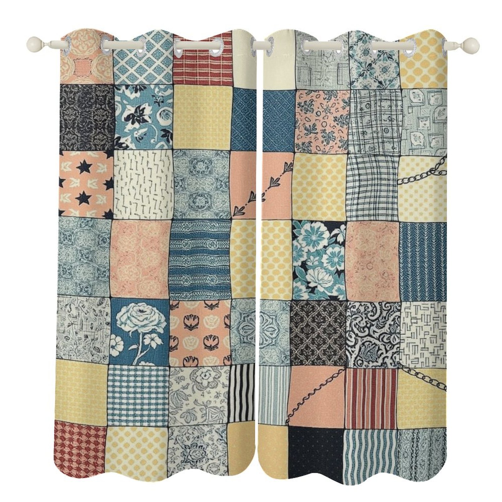 Patchwork Print Curtains for Bedroom Living Room Drapes Kitchen ...