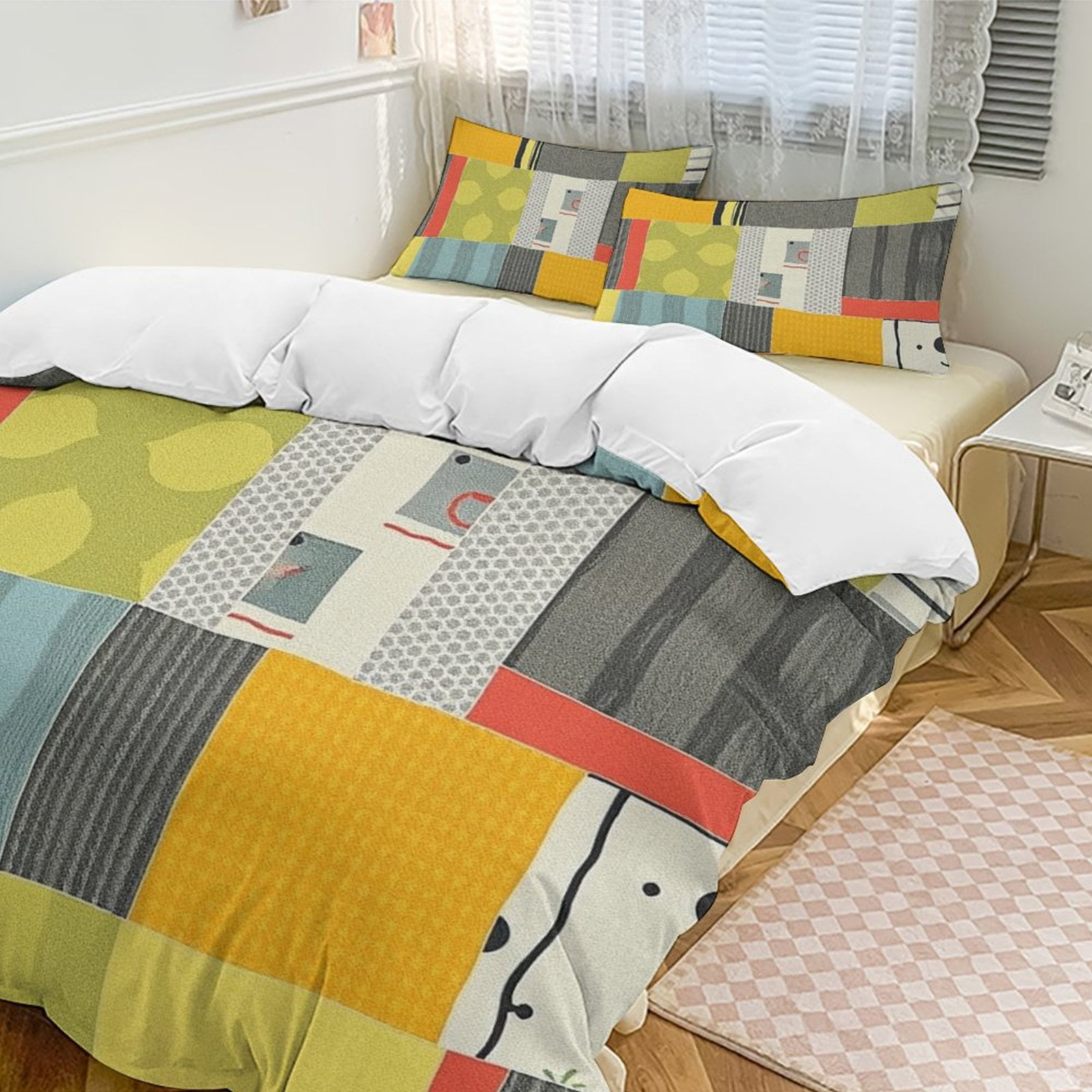 Patchwork Print Duvet Cover Set Decorative 3 Pieces Bedding Set with 2 ...