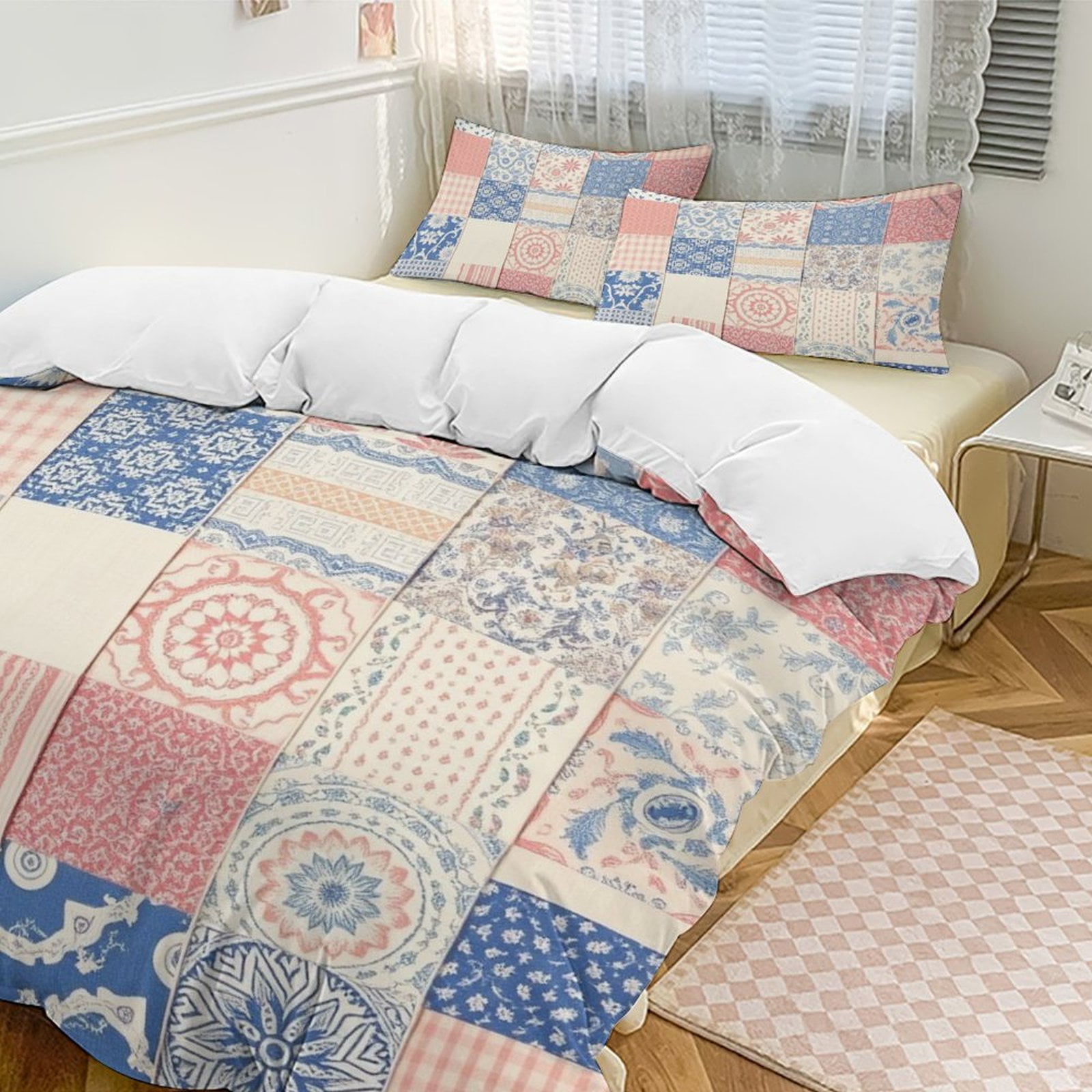 Patchwork Print Duvet Cover Set Decorative 3 Pieces Bedding Set with 2 ...