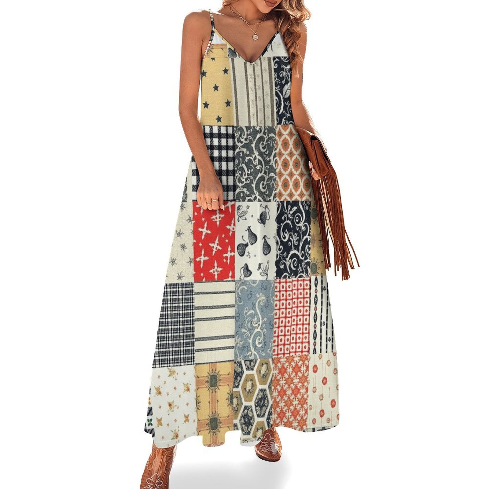 Patchwork Print Sleeveless Dress Beach Outfits for Women Luxury Dress Dress Women Party Dresses ...