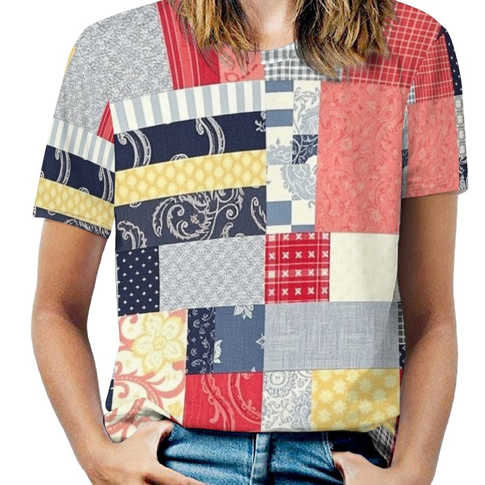 Patchwork Print T Shirts Streetwear T-Shirt Female ShortSleeve Elegant ...