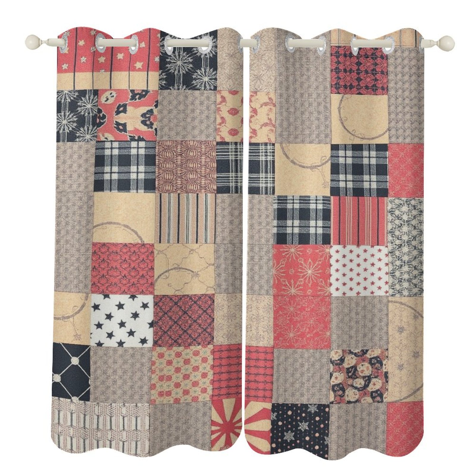 Patchwork Print Window Drapes For Kids Boys Girls Bedroom Blackout ...