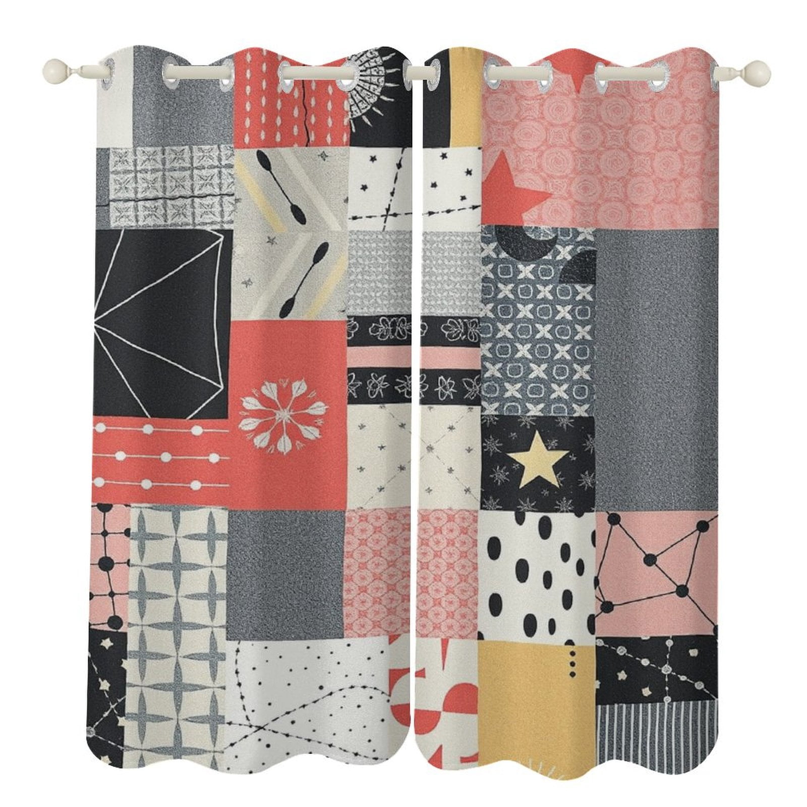 Patchwork Print Window Drapes For Kids Boys Girls Bedroom Blackout ...
