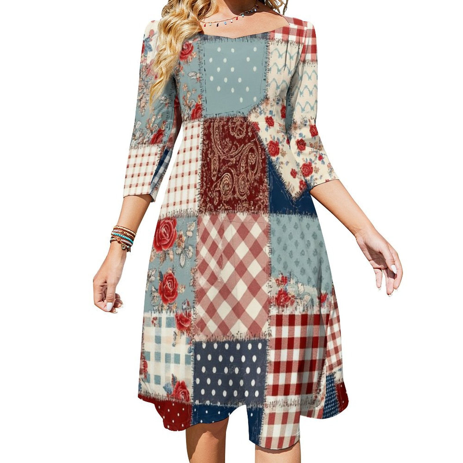 Patchwork Quilt Pattern-1 Sweetheart Knot Flared Dress Fashion Design ...