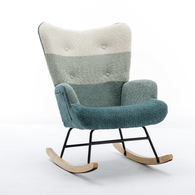 Patchwork Rocking Chair, Teddy Fabric Upholstered Rocking Chair Arm ...