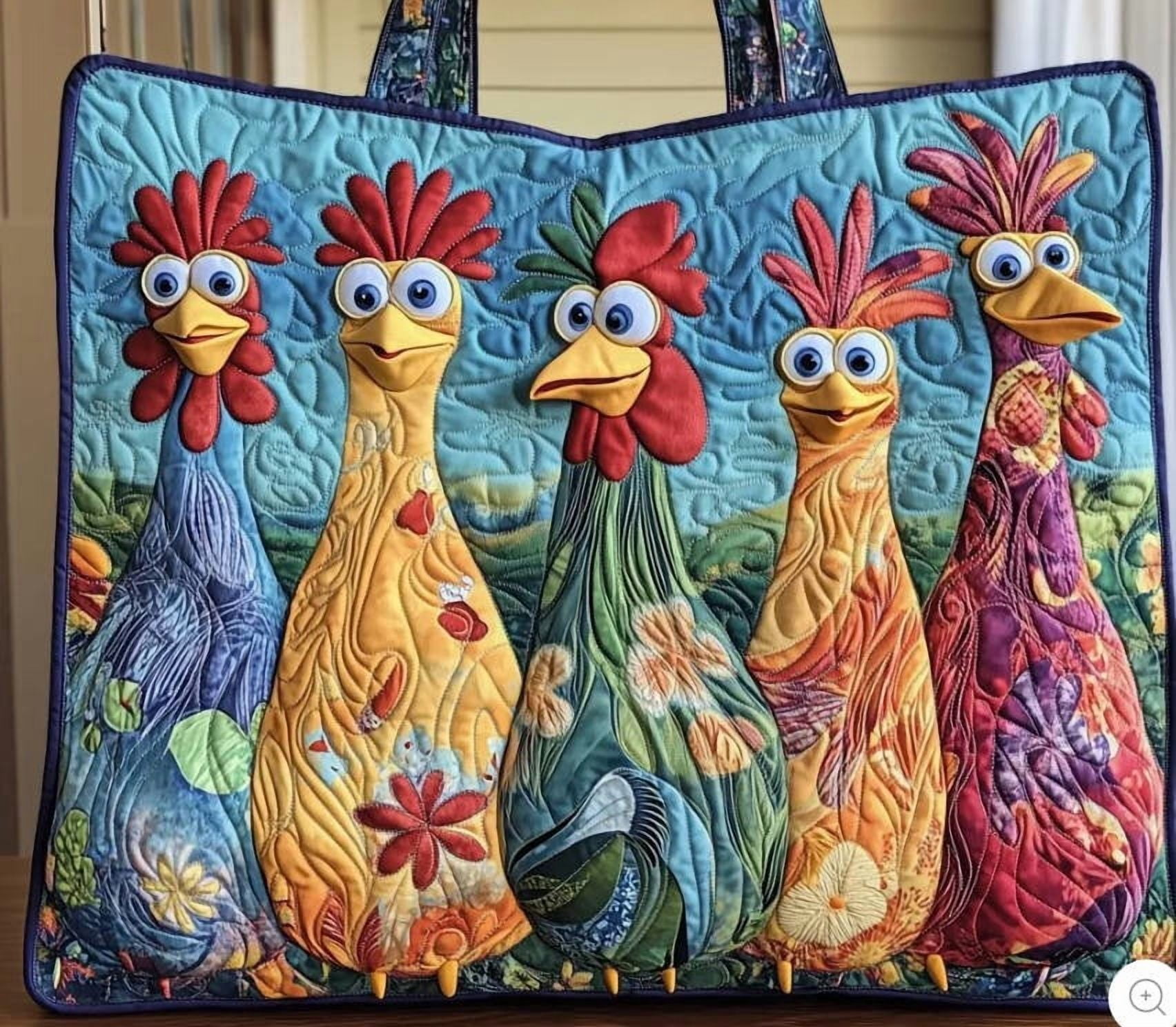 Patchwork Rooster Tote Bag For Women - Large Quilted Chicken Shoulder ...