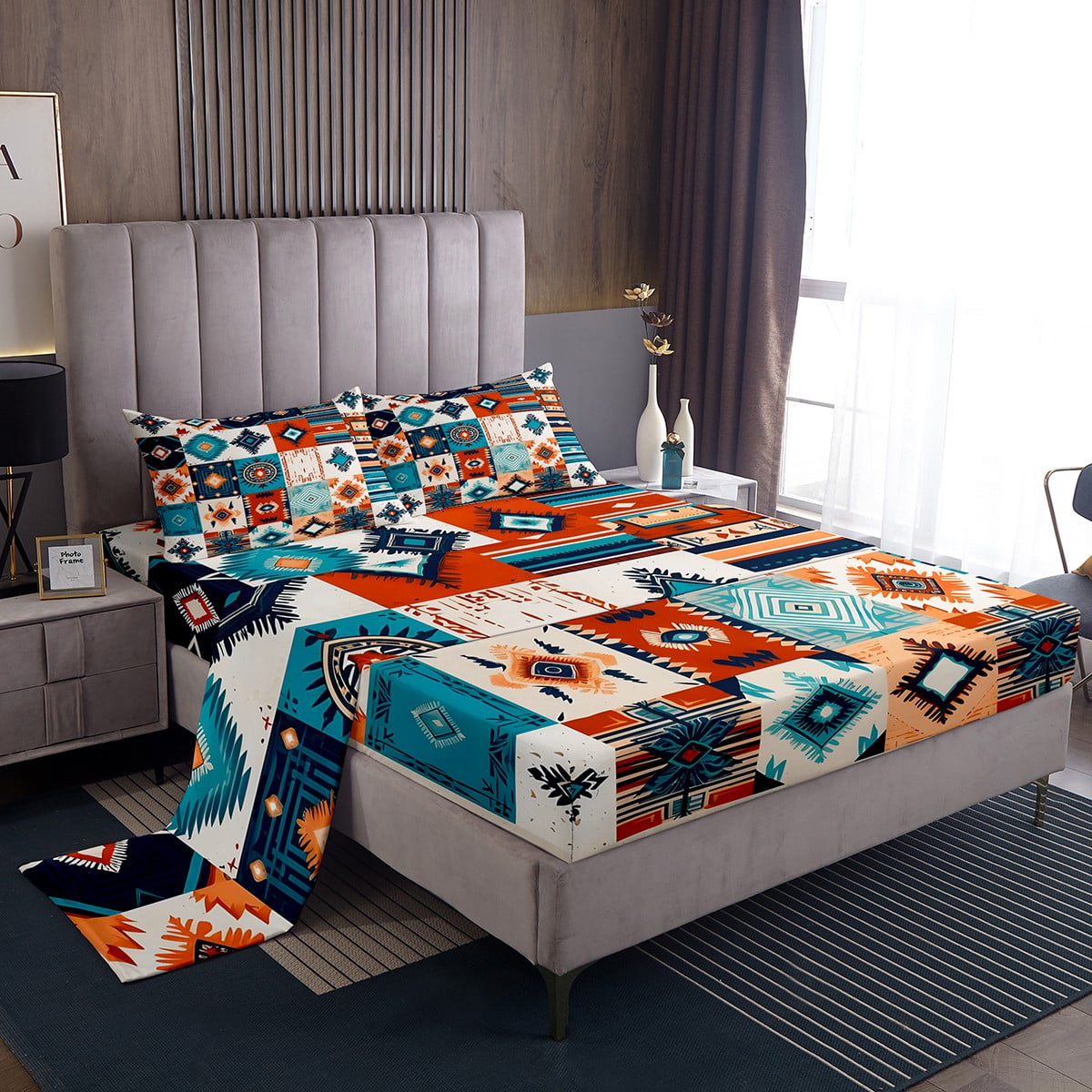 Patchwork Southwestern Bed Sheets Twin Western Boho Bedding Set Tribal ...