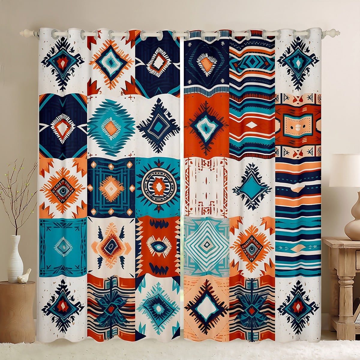 Patchwork Southwestern Curtains 38"Wx45"L Western Boho Curtains ...