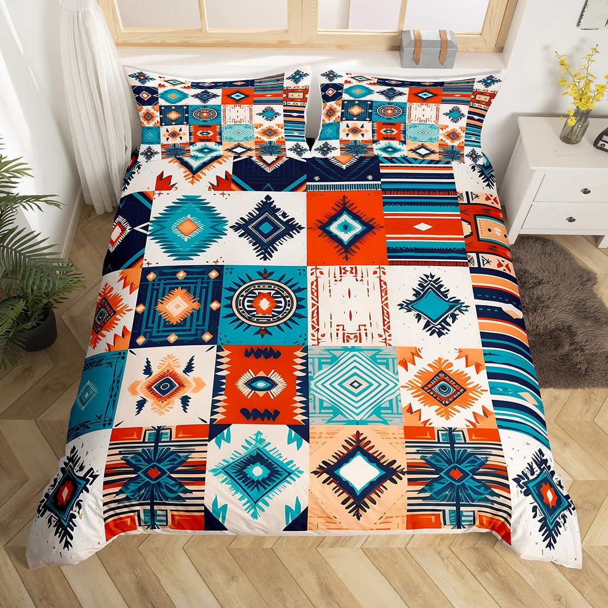 Patchwork Southwestern Ethnic Bedding Set King Western Boho Duvet Cover ...