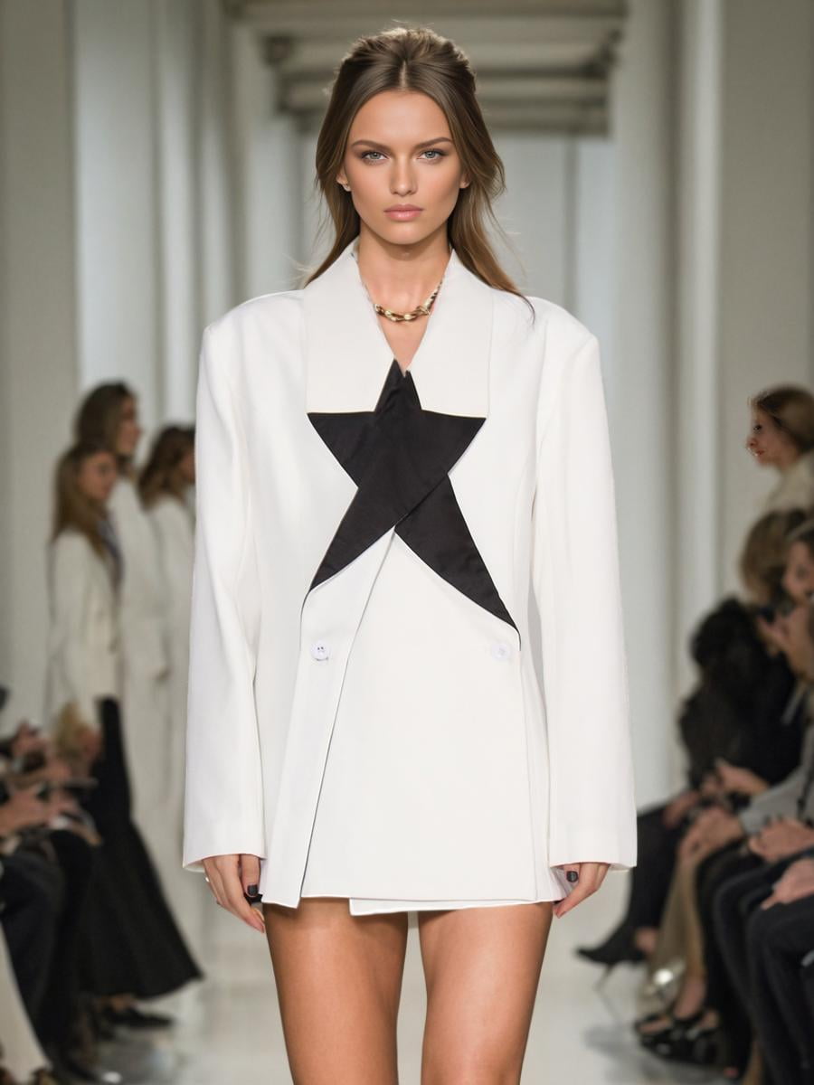 Patchwork Star Loose Chic Blazer (M, White) - Walmart.com