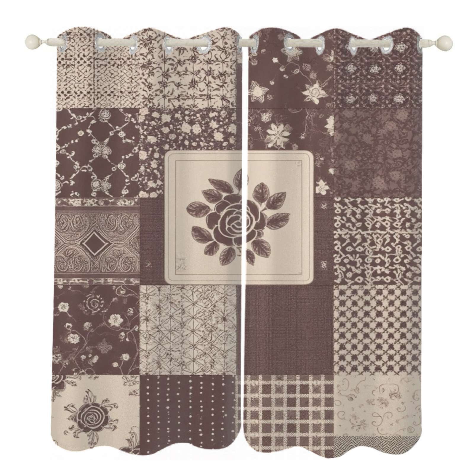 Patchwork floral beige brown design Sunshade Curtains Home Bedroom ...