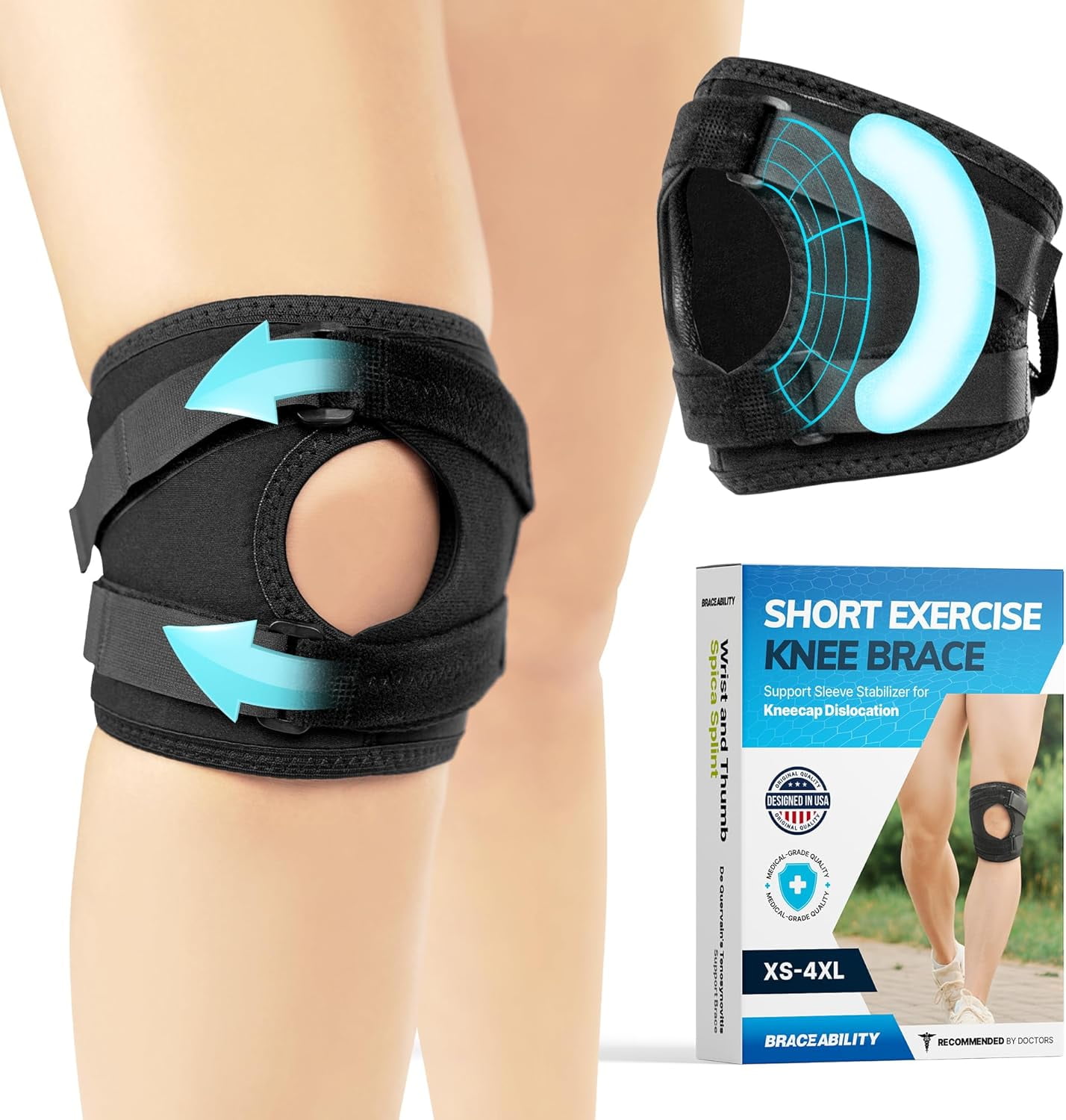 Patella Tracking Knee Brace - Short Running, Exercise, Basketball Support Sleeve Stabilizer for ...