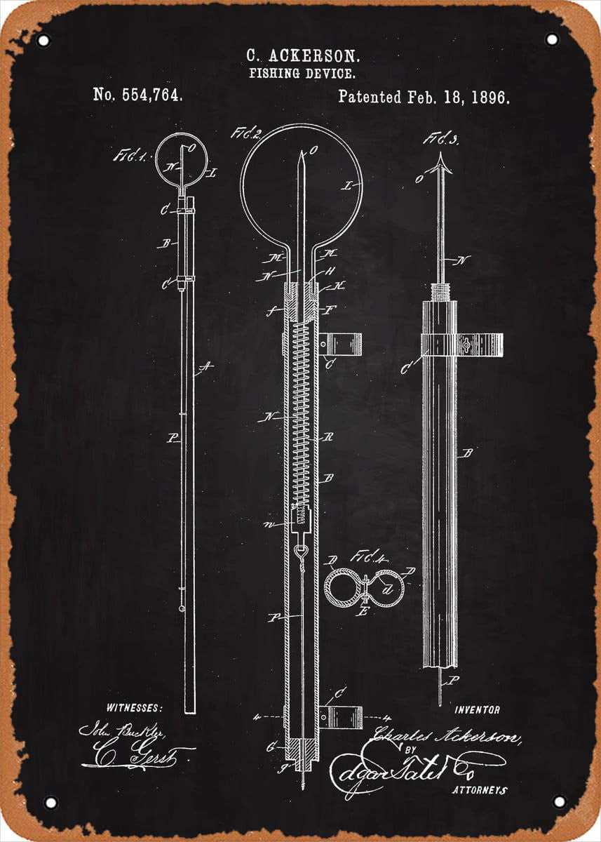 Patent Sports 1896 Fishing Device Patent Poster Retro Vintage Aluminium ...