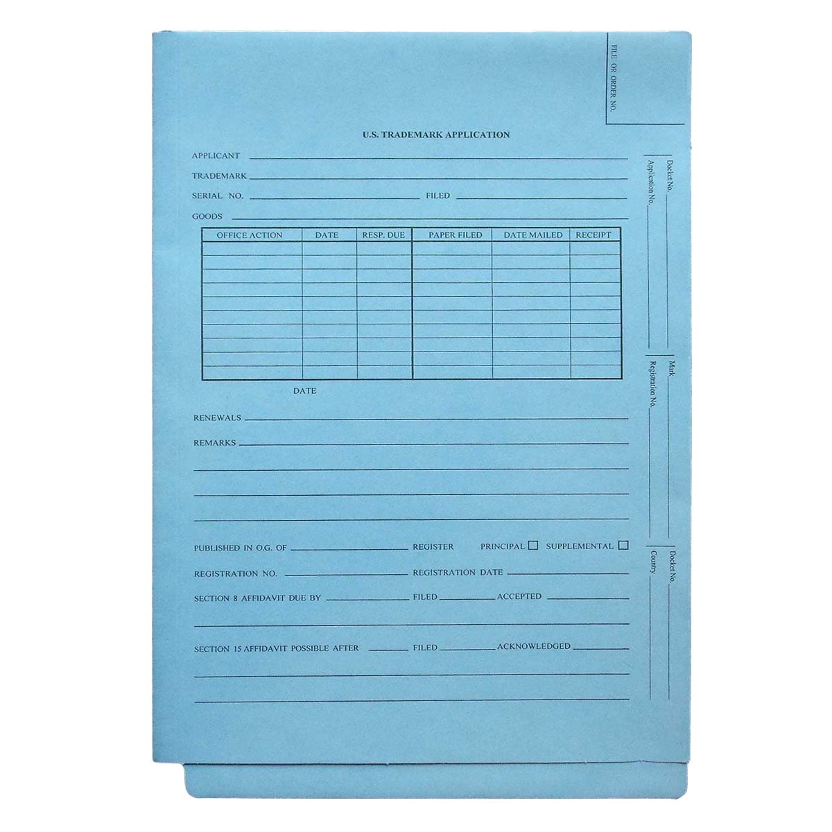 Patent and Trademark Folder, End Tab for Shelf Filing, Blue -"U.S ...