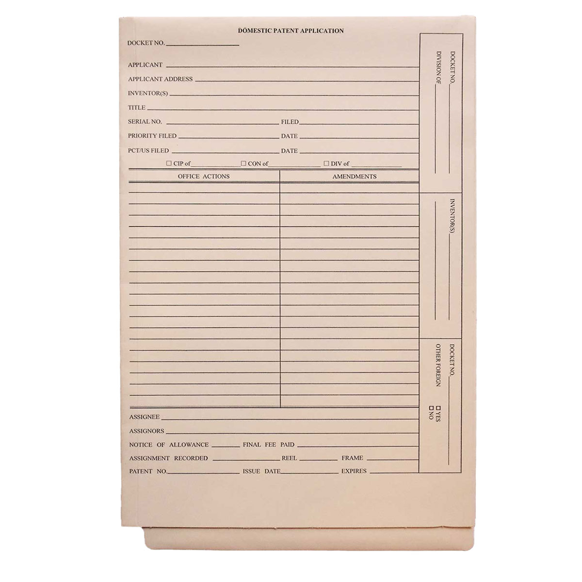 Patent and Trademark Folder, End Tab for Shelf Filing, Manila ...