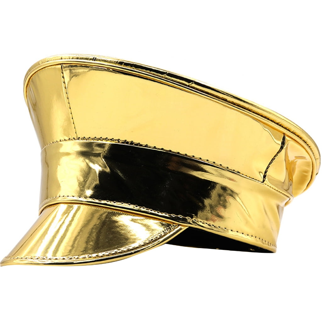 PatentLeather Captain Cap for Adult Nightclub Hat Glitter Party Hat for ...