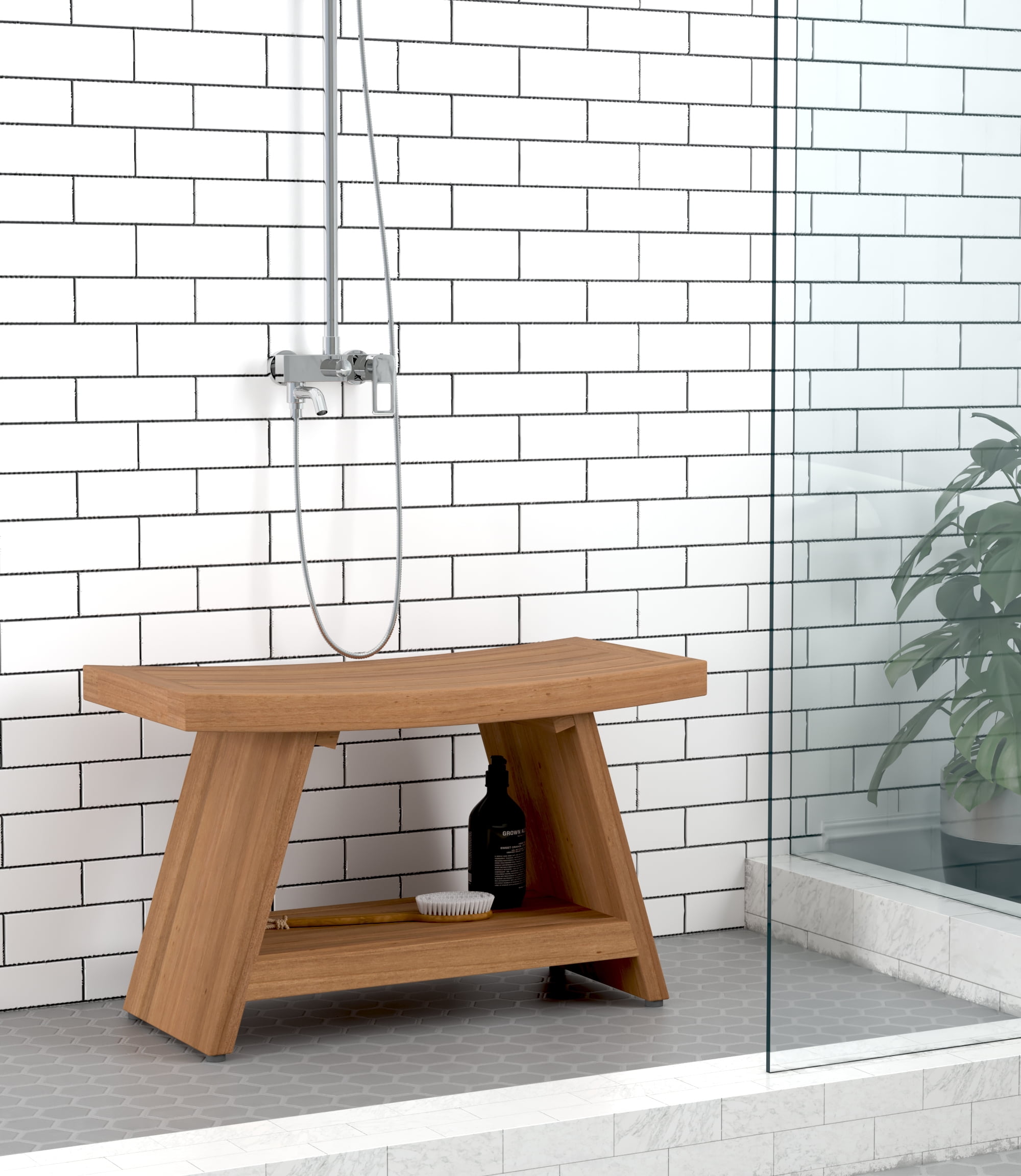 Patented 30" Asia® Teak Shower Bench with Shelf - Walmart.com