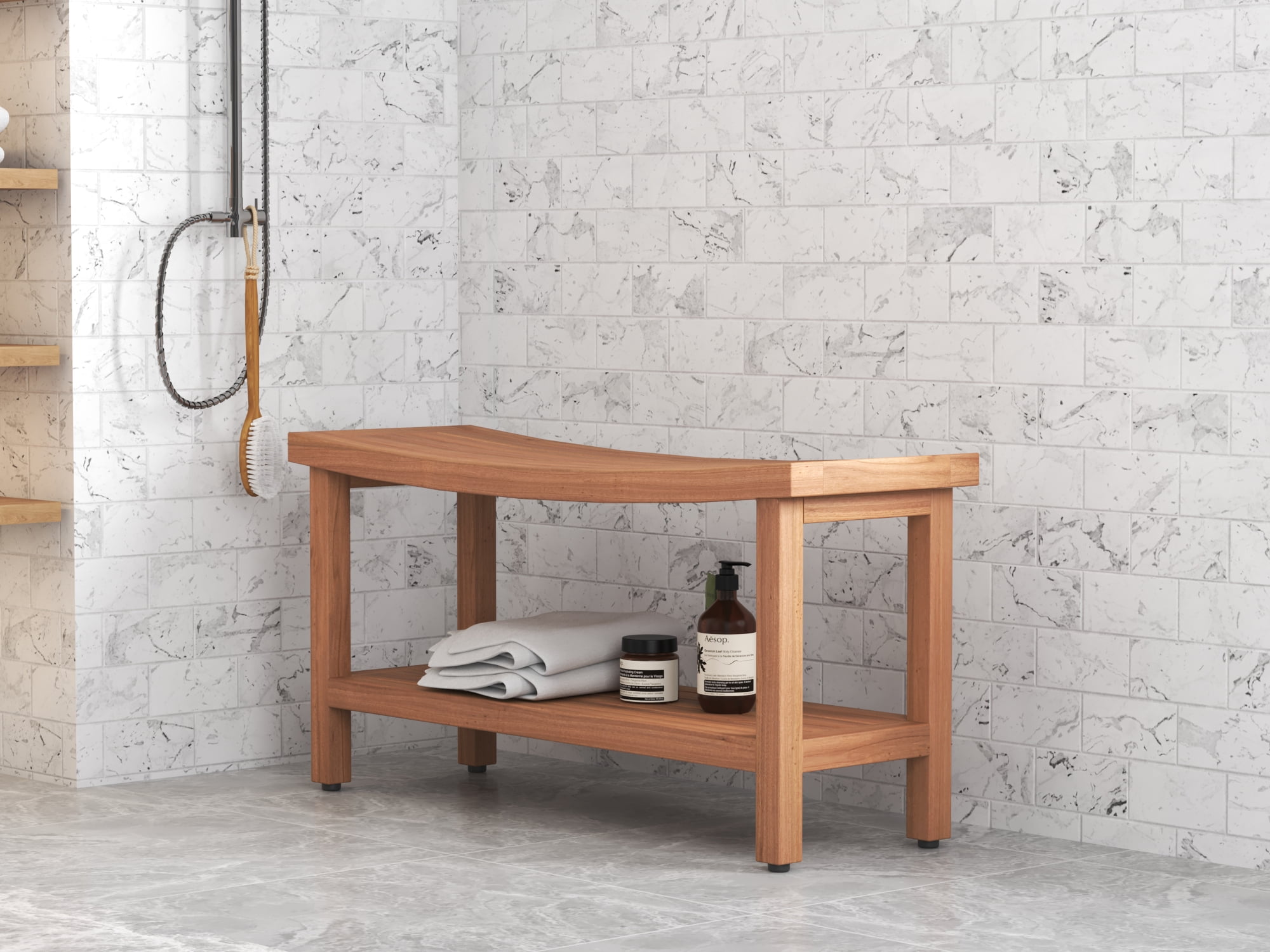 Patented 36" Sumba™ Teak Shower Bench with Shelf - Walmart.com