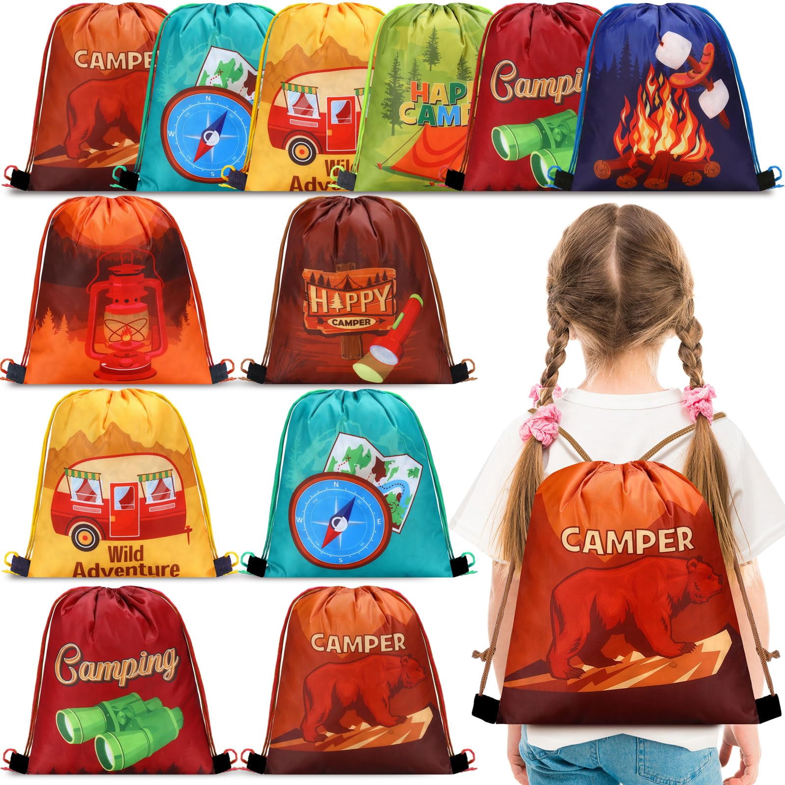 Paterr 12 Pcs Camping SSF20 Party Favor Bags Camp Party Drawstring ...