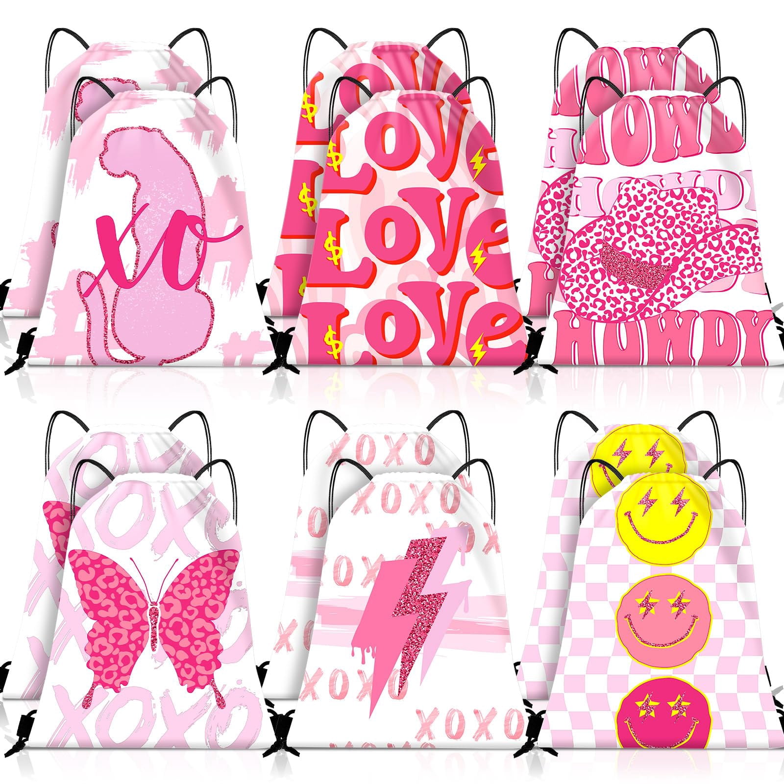 Paterr 12 Pcs Preppy Style Pink Party Favor Bags Drawstring Backpack ...