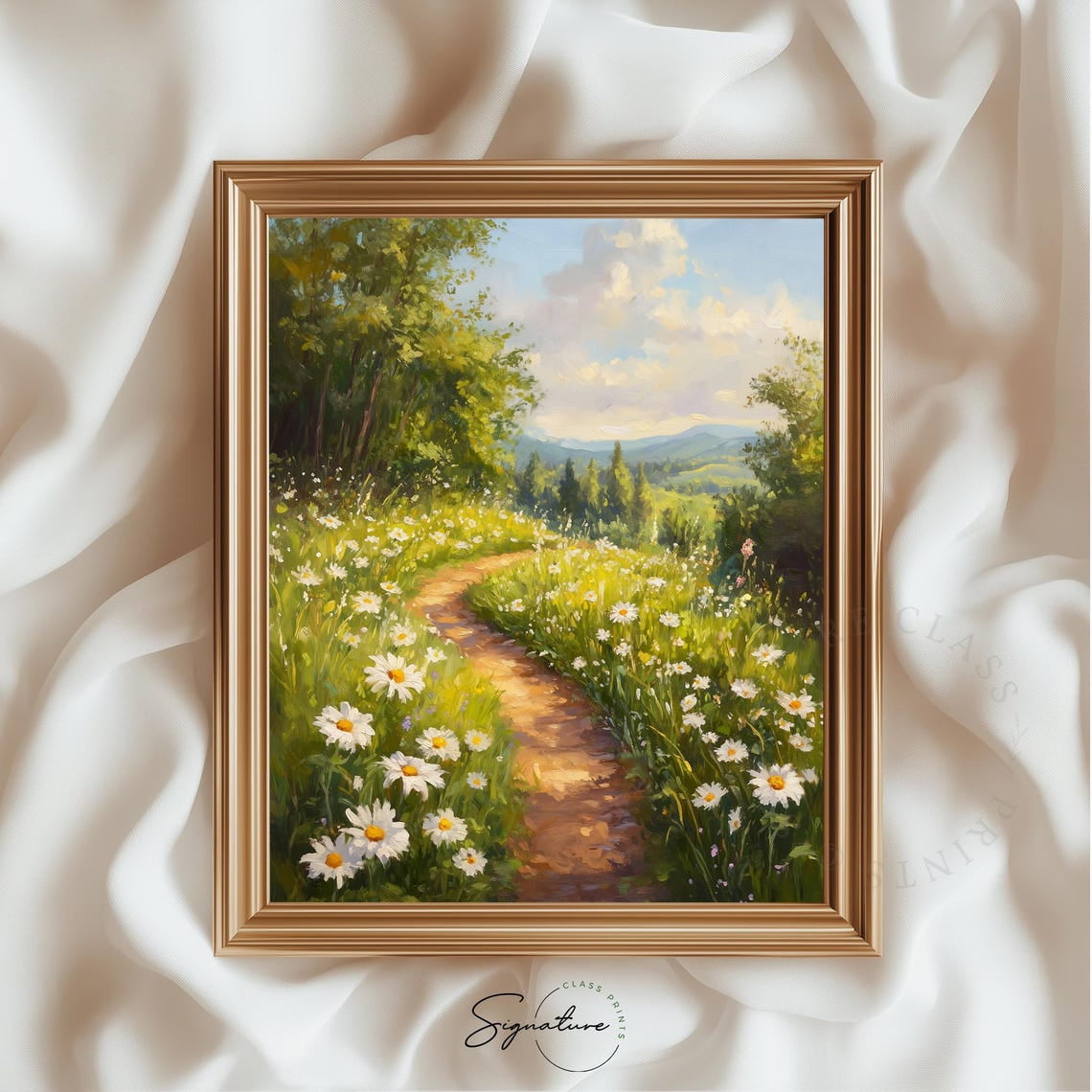 Path Through A Wildflower Meadow, Spring Landscape, Earthy Country Wall ...