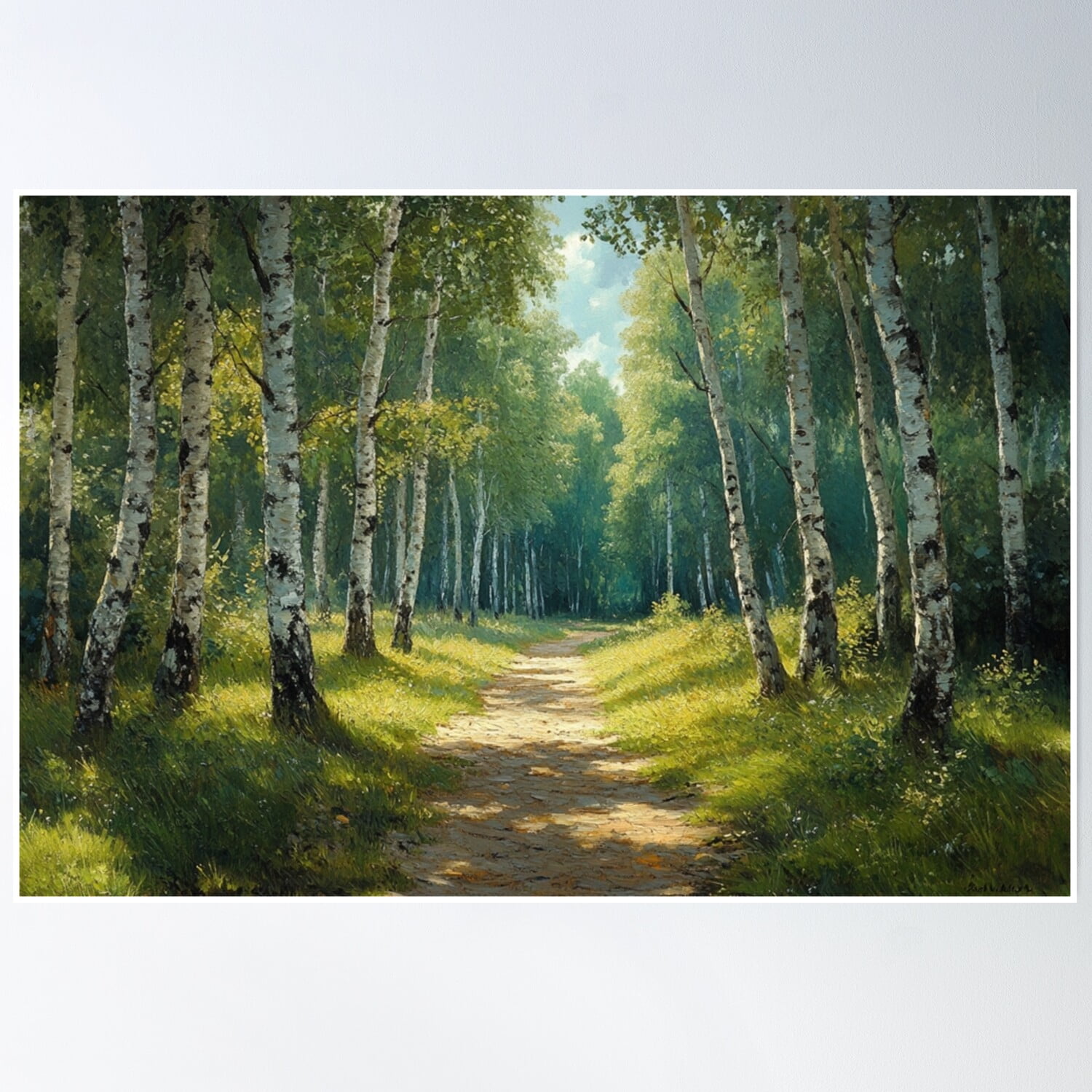 Path Through The Birch Forest, Painting Style Poster Wall Art, Modern ...
