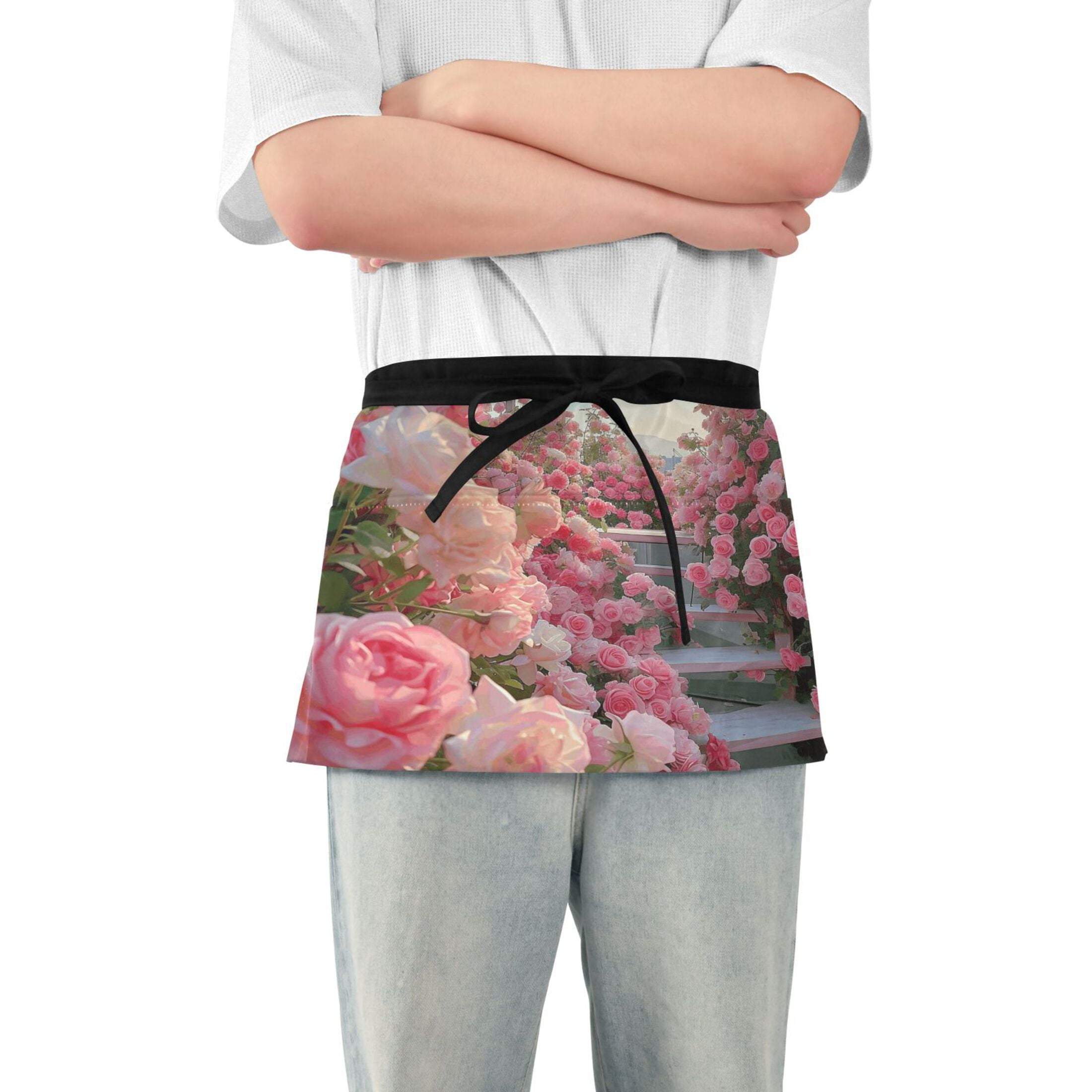 Path in Rose Flower Server Apron with 3 Pockets Waterproof Waitress ...