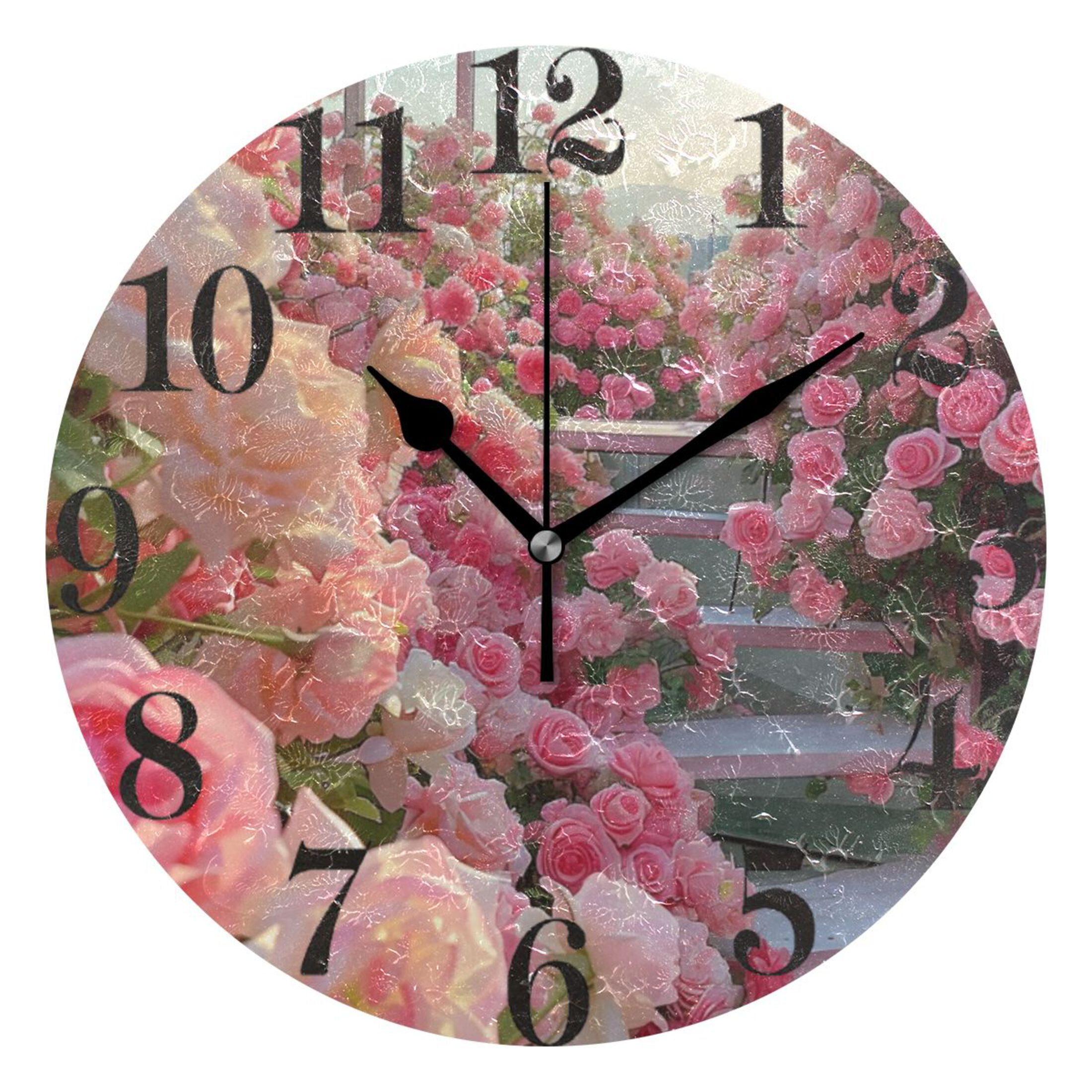 Path in Rose Flower Wall Clock 9.8 inch Battery Operated Clocks Non ...