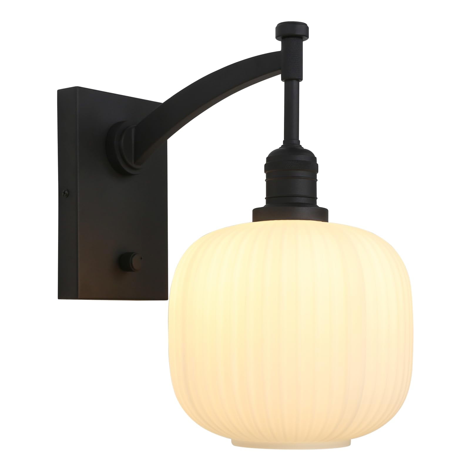 Pathson Milk White Glass Wall Sconce with Switch, Hardwired Wall Vanity ...