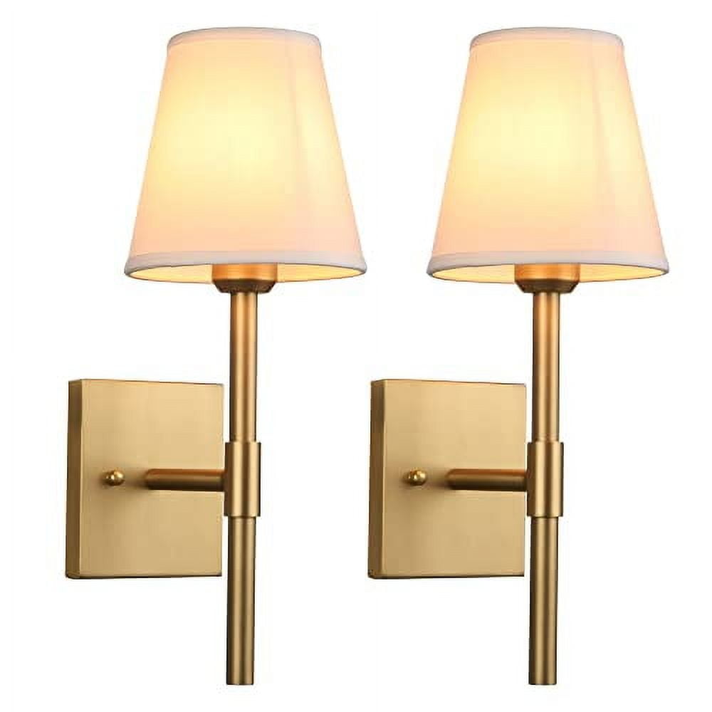 Pathson Set of 2 Bathroom Wall Sconces with White Fabric Shade, Cloth ...