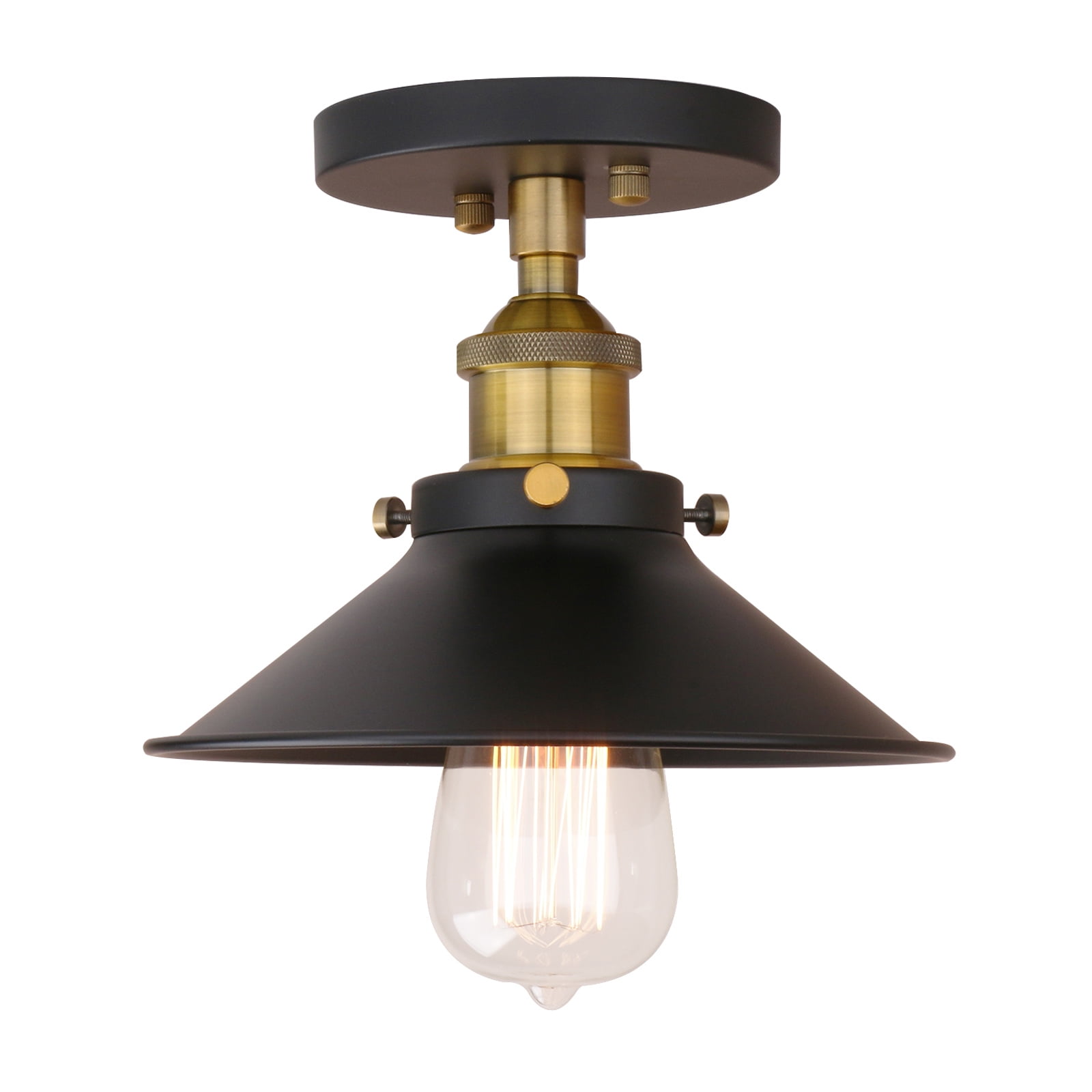 Pathson Vintage 1-Light Metal Flush Mounted Ceiling Light, Cone Shape ...