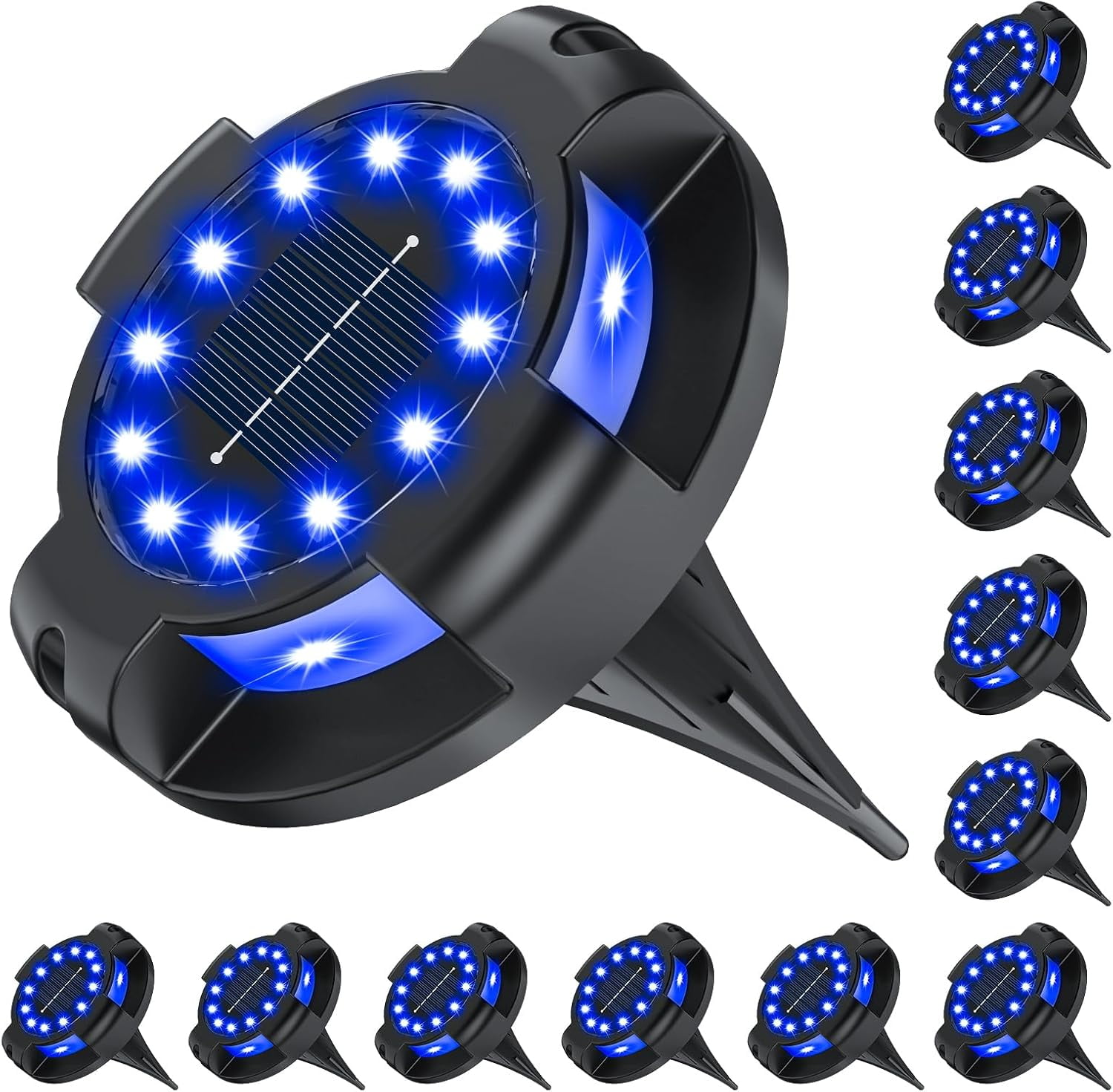 Pathway Lights Outdoor 12 Packs, Bright Blue 16 LEDs Solar Ground ...