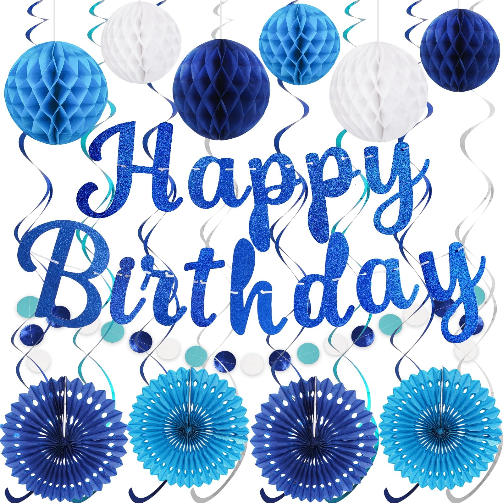 PatiCool Blue Birthday Decorations, Pre-Strung Happy Birthday Banner ...