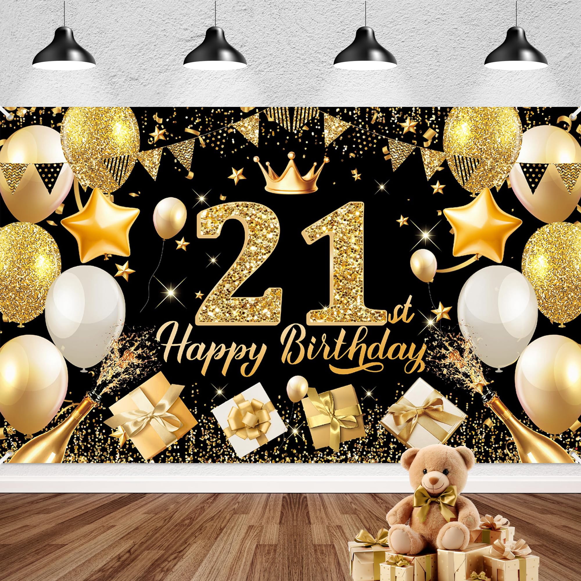PatiCool Happy 21st Birthday OIF8 Banner Backdrop Black and Gold ...