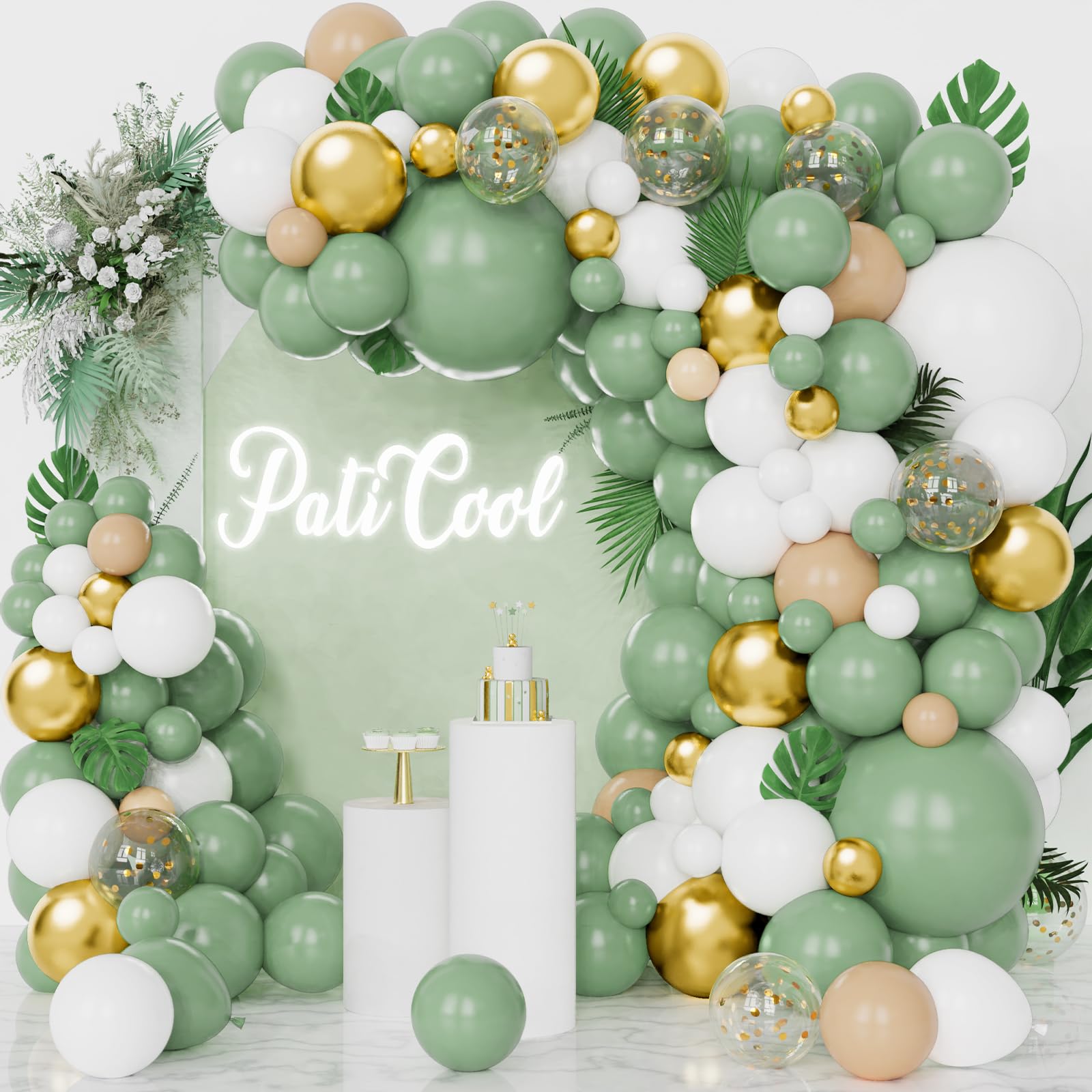 PatiCool Sage Green Balloon AIF4 Arch Garland Kit 126 Different Sizes ...