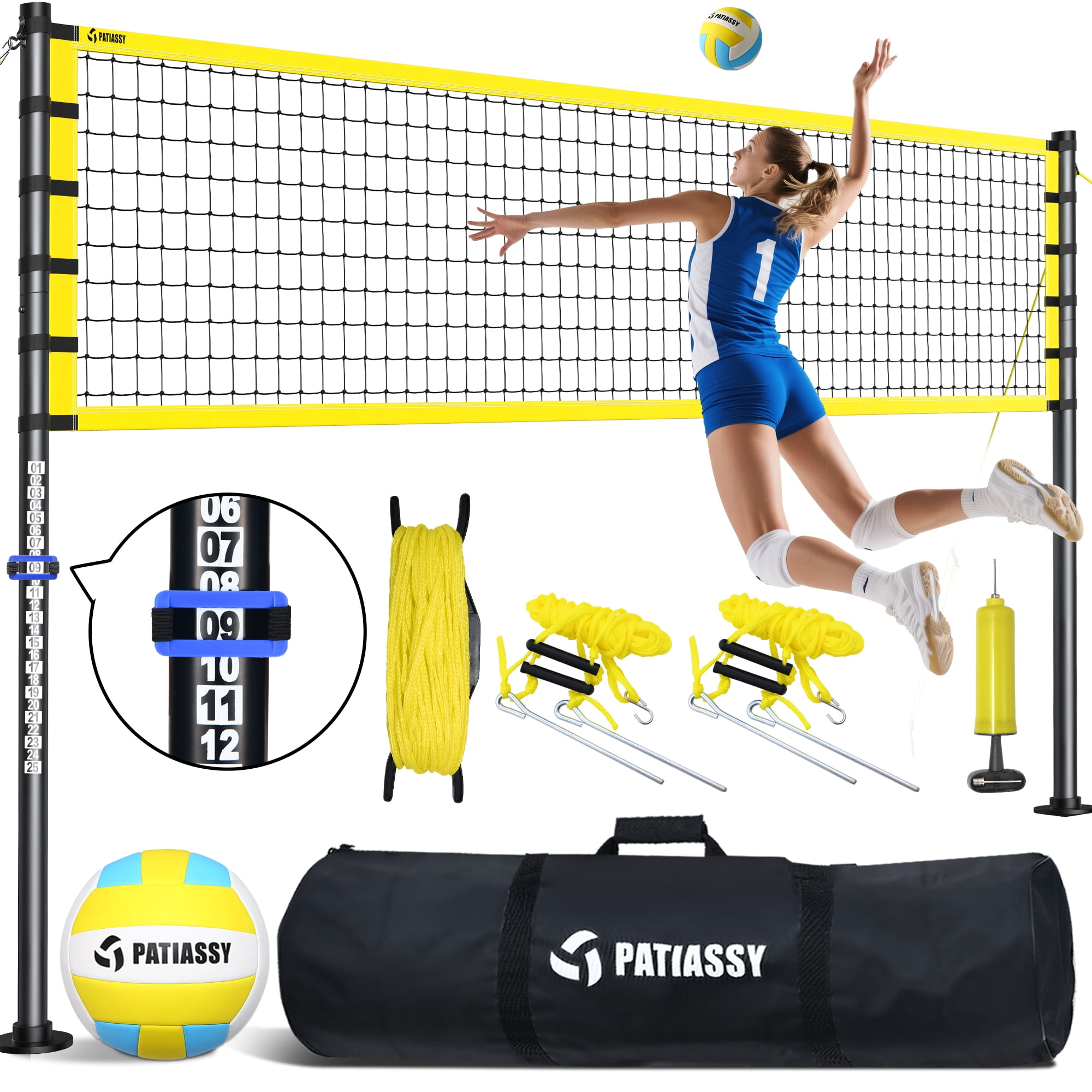 Patiassy Outdoor Portable Volleyball Net Set, 32ft Regulation Net ...