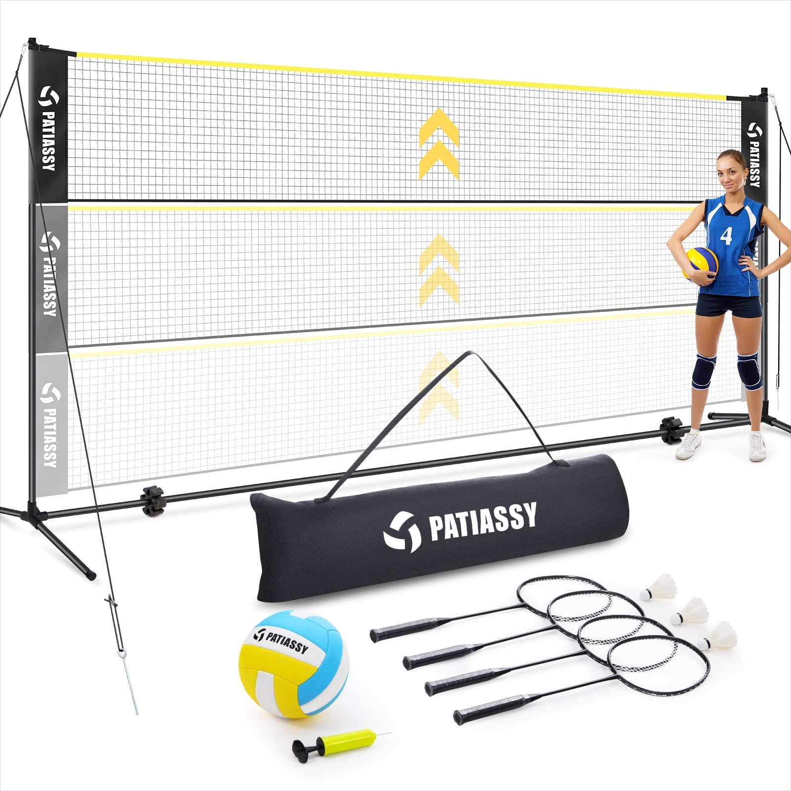 Patiassy 2-In-1 Adjustable Sports Set with Heavy Duty Net, Poles ...