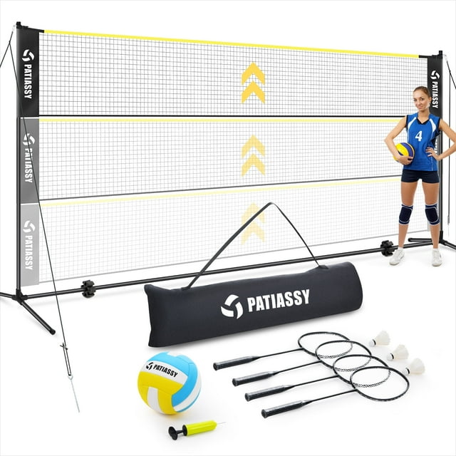 Patiassy 2-In-1 Adjustable Sports Set with Heavy Duty Net, Poles ...