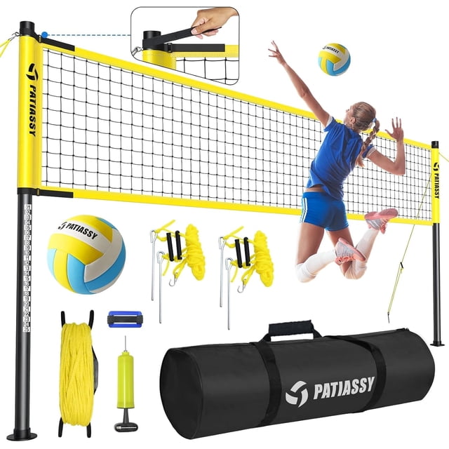 Patiassy Outdoor Portable Volleyball Net Set System for Backyard ...