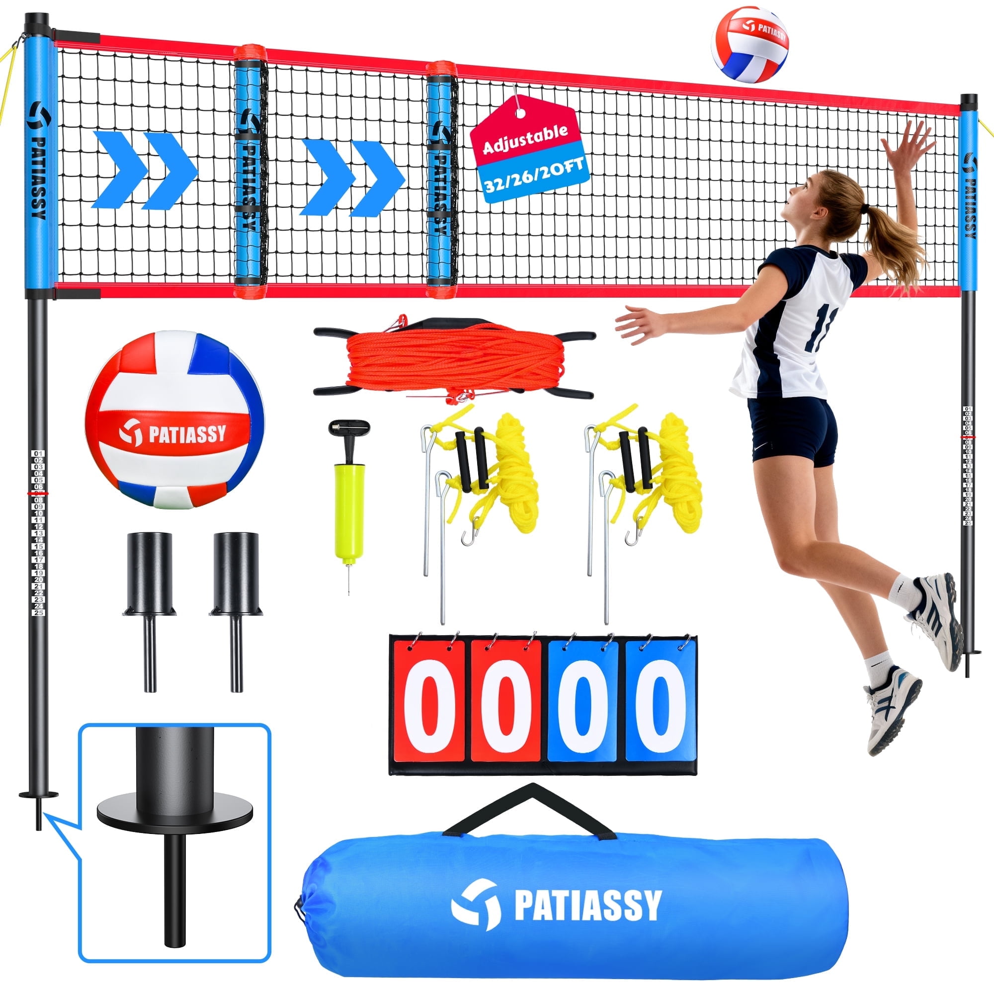 Patiassy Adjustable Height & Width Portable Volleyball Net Set with ...