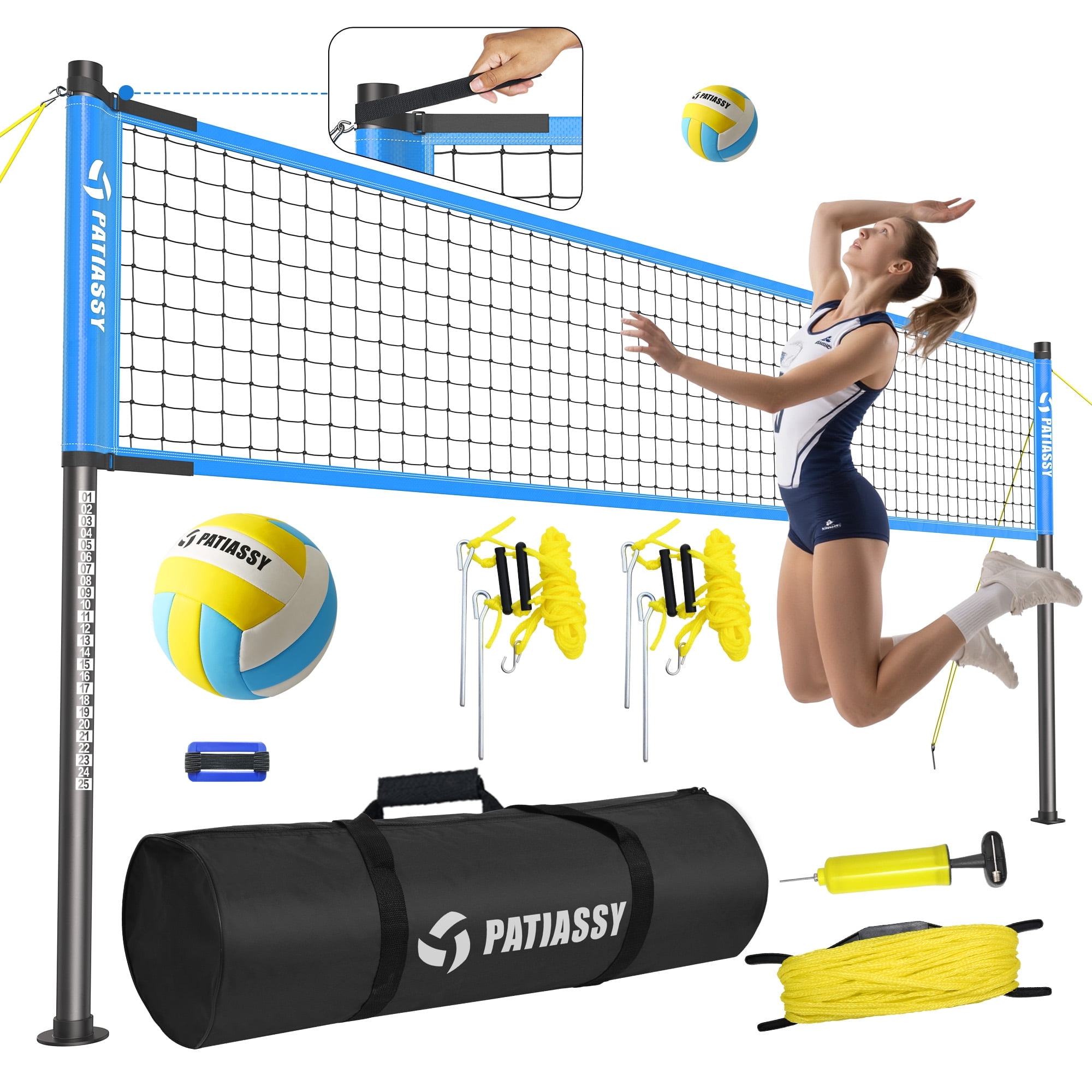 Patiassy Outdoor Portable Volleyball Net Set, Adjustable Height Steel ...
