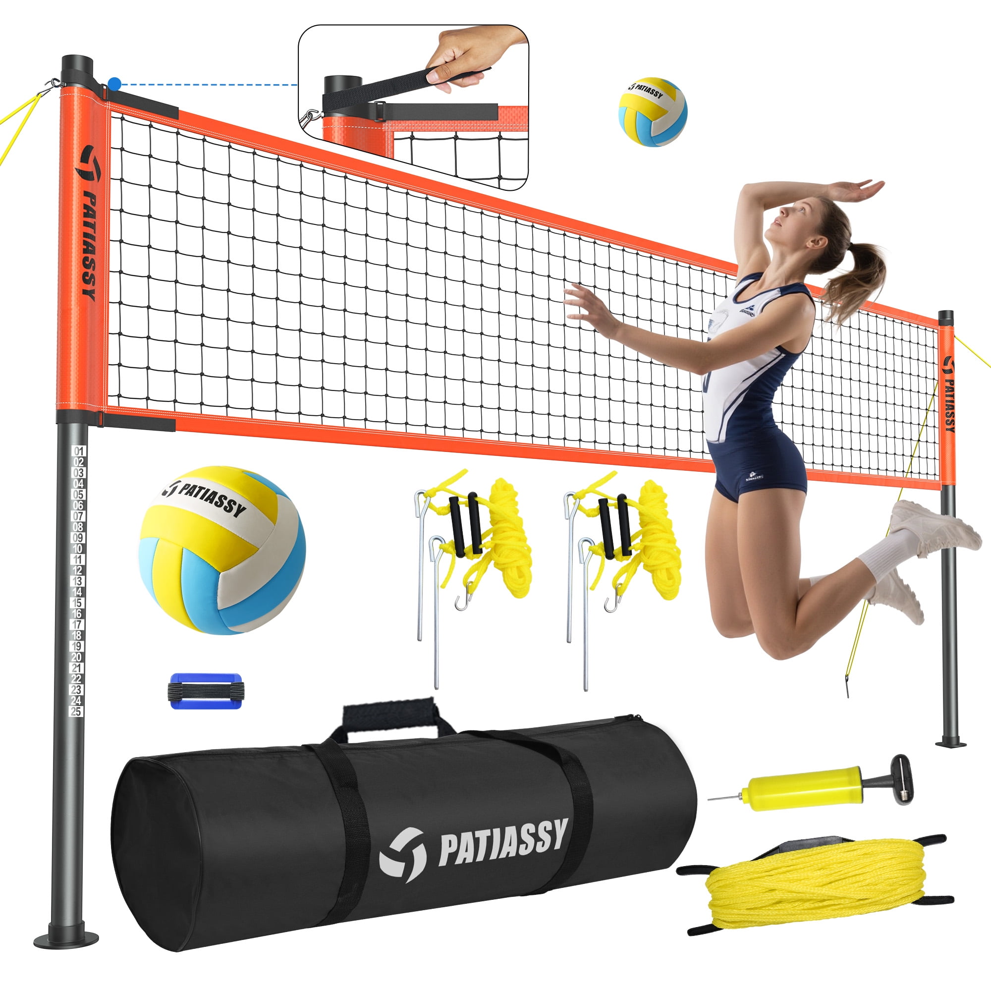 Patiassy Outdoor Volleyball Net Set, Adjustable Height Poles ...